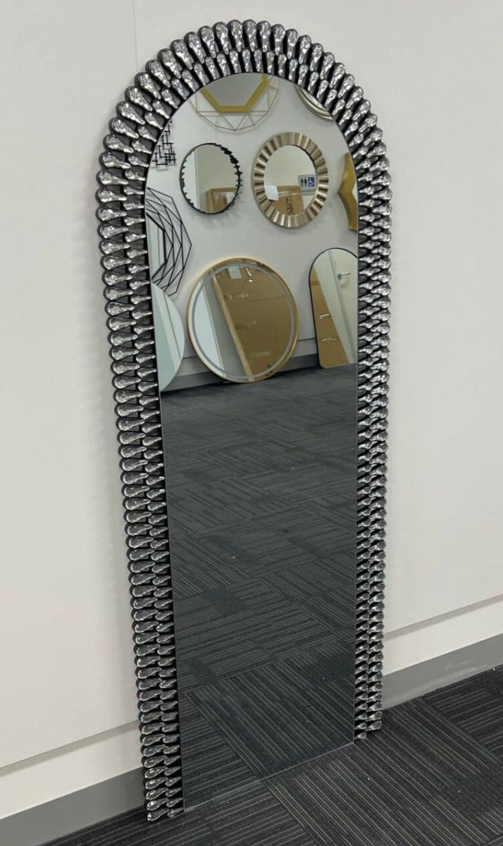 Lior Arched Diamond Water Drop Silver Wall Mirror – Mirror City
