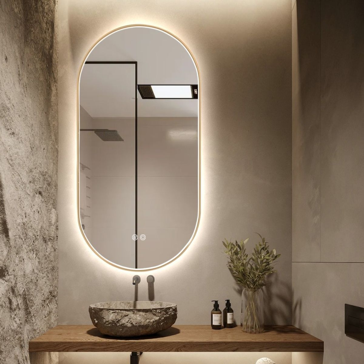 Maria Oval Frontlit LED Gold Bathroom Wall Mirror | Mirror City