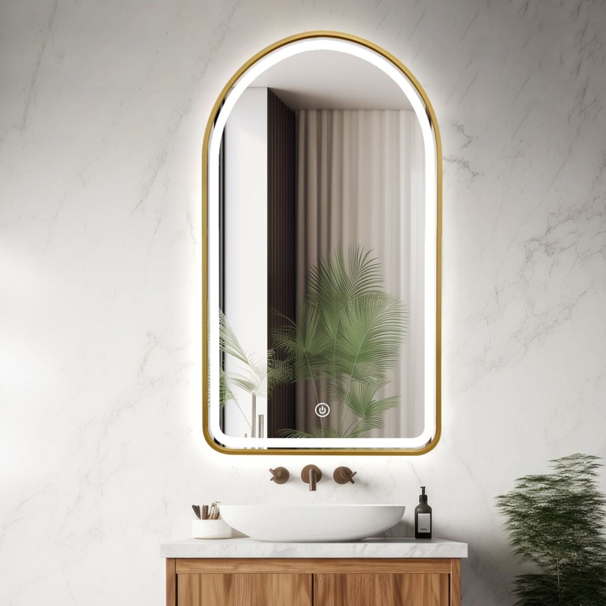 Byron Arched Frosted LED Gold Wall Mirror – Mirror City