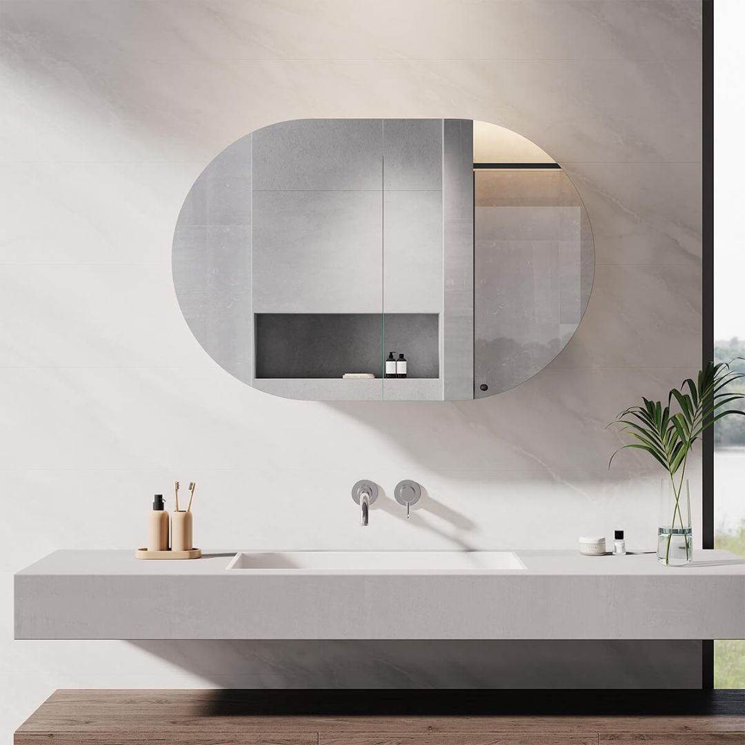 Beth Black Oval Bathroom Mirror Shaving Cabinet – Mirror City