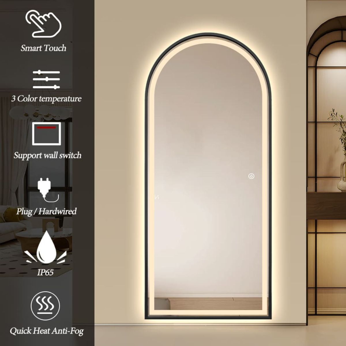 Elwood Arched Full Length Dimmable LED Black Standing Mirror – Mirror City