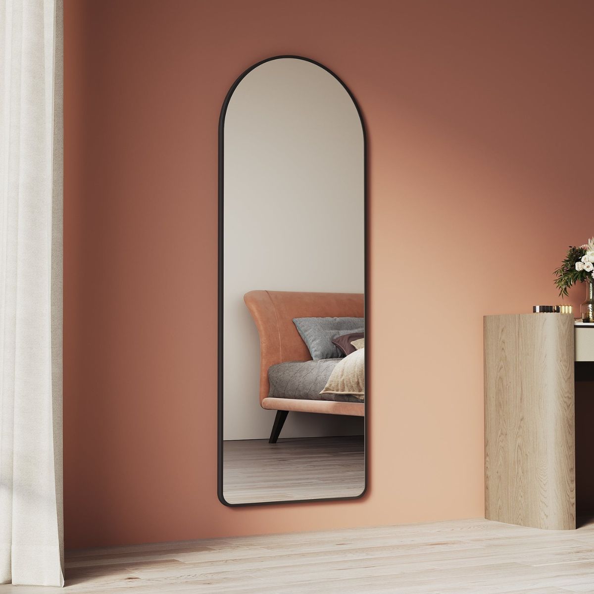 Casidy Arched Black Wall Mirror with Removable Stand – Mirror City